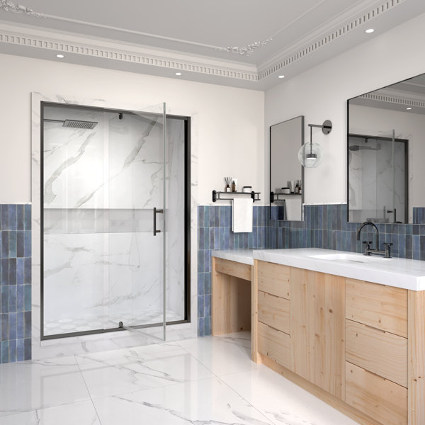 Royal Guard 50" - 54" W x 71" H Pivot Swing Semi-Frameless Shower Door with 1/4" (6mm) Clear ...